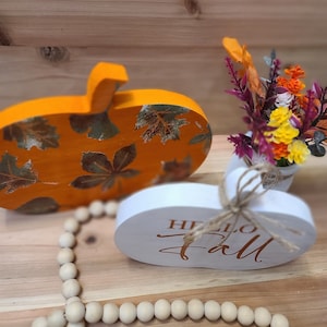 Wooden Pumpkin Bundle, Hello Fall ,falling Leaves Pumpkin, Fall Décor ...