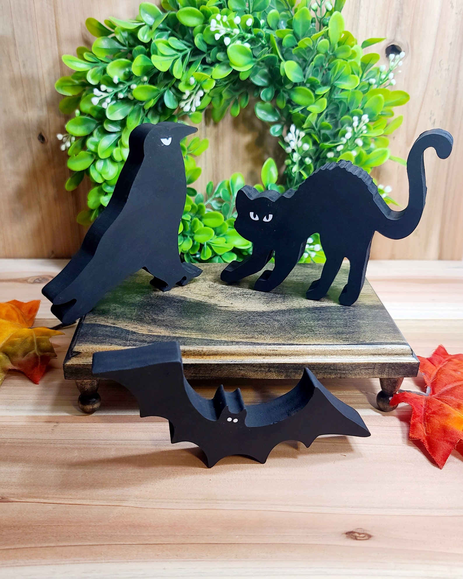 Halloween Silhouette: Black Cat, Crow, Bat Tiered Tray Decor - Etsy