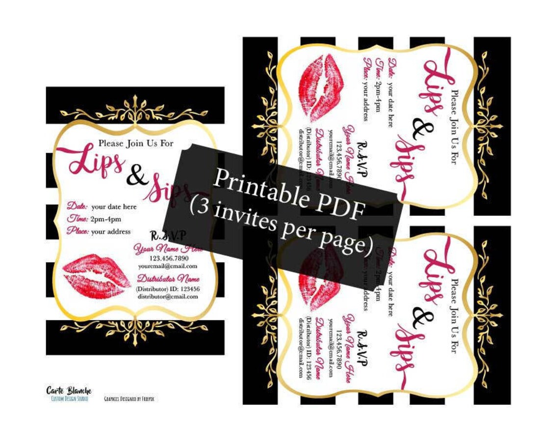 Printable Lip and Sips Party Invitation Lipsense Printable Invitation ...