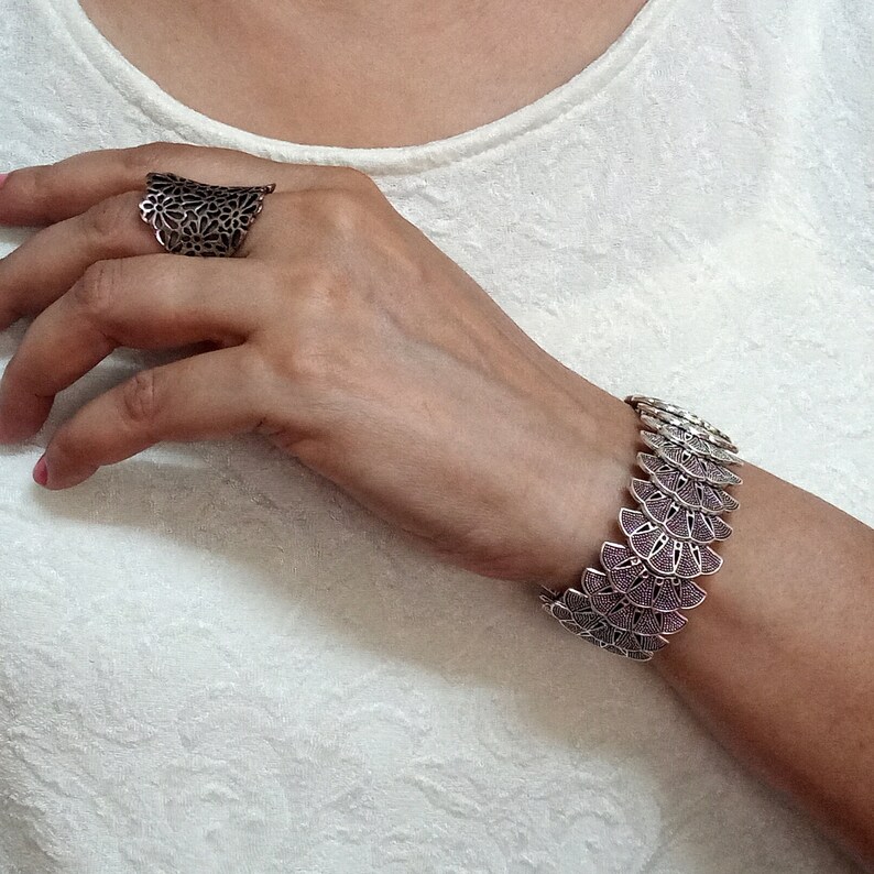 Wide Silver Cuff Braceletadjustable Stretch Wrap - Etsy