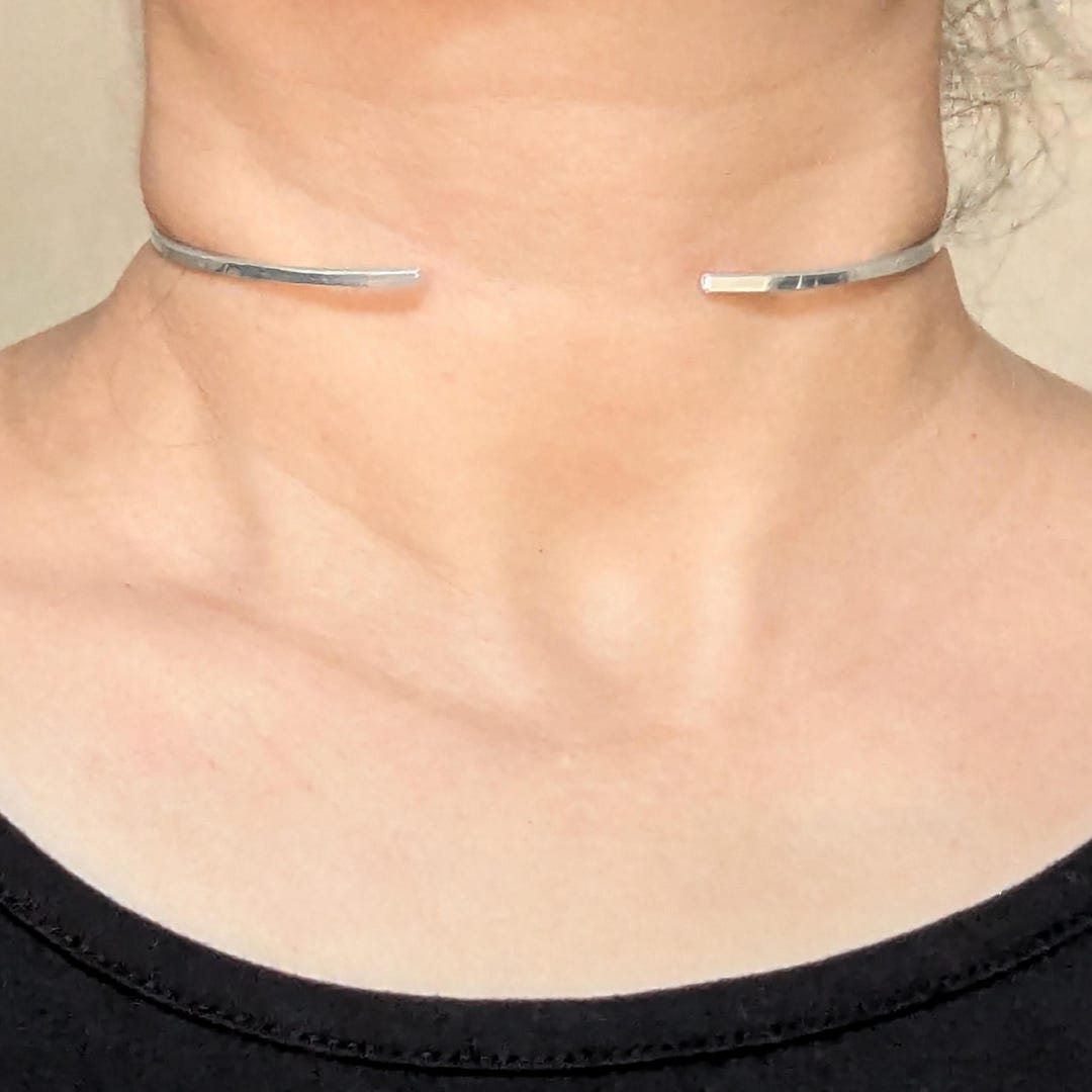Silver Choker Necklace,dainty Neck Cuff,neck Ring,neck Band,hammered ...