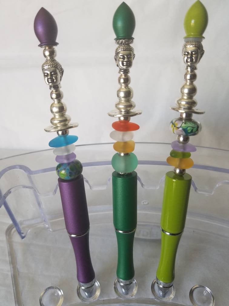Pen Slayer Beaded Pen/ Buddha and Sea Glass - Etsy