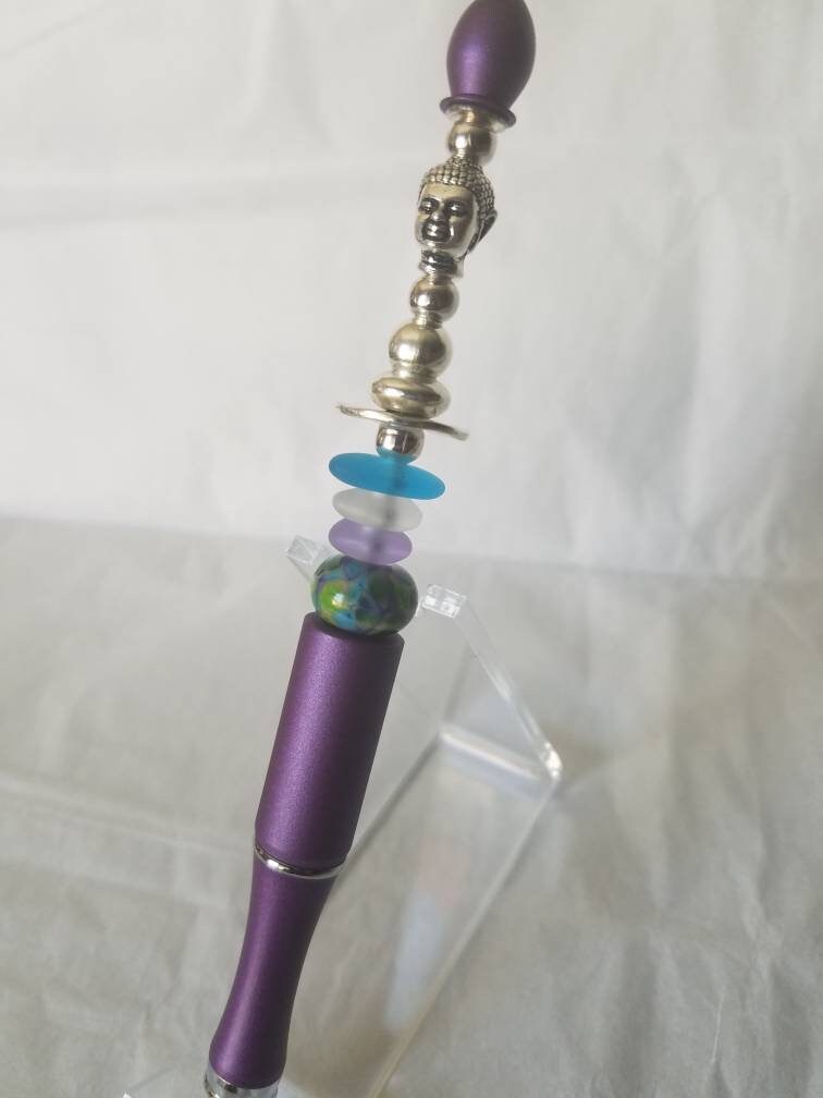 Pen Slayer Beaded Pen/ Buddha and Sea Glass - Etsy