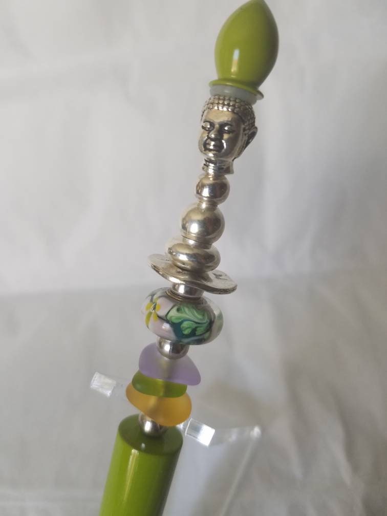 Pen Slayer Beaded Pen/ Buddha and Sea Glass - Etsy