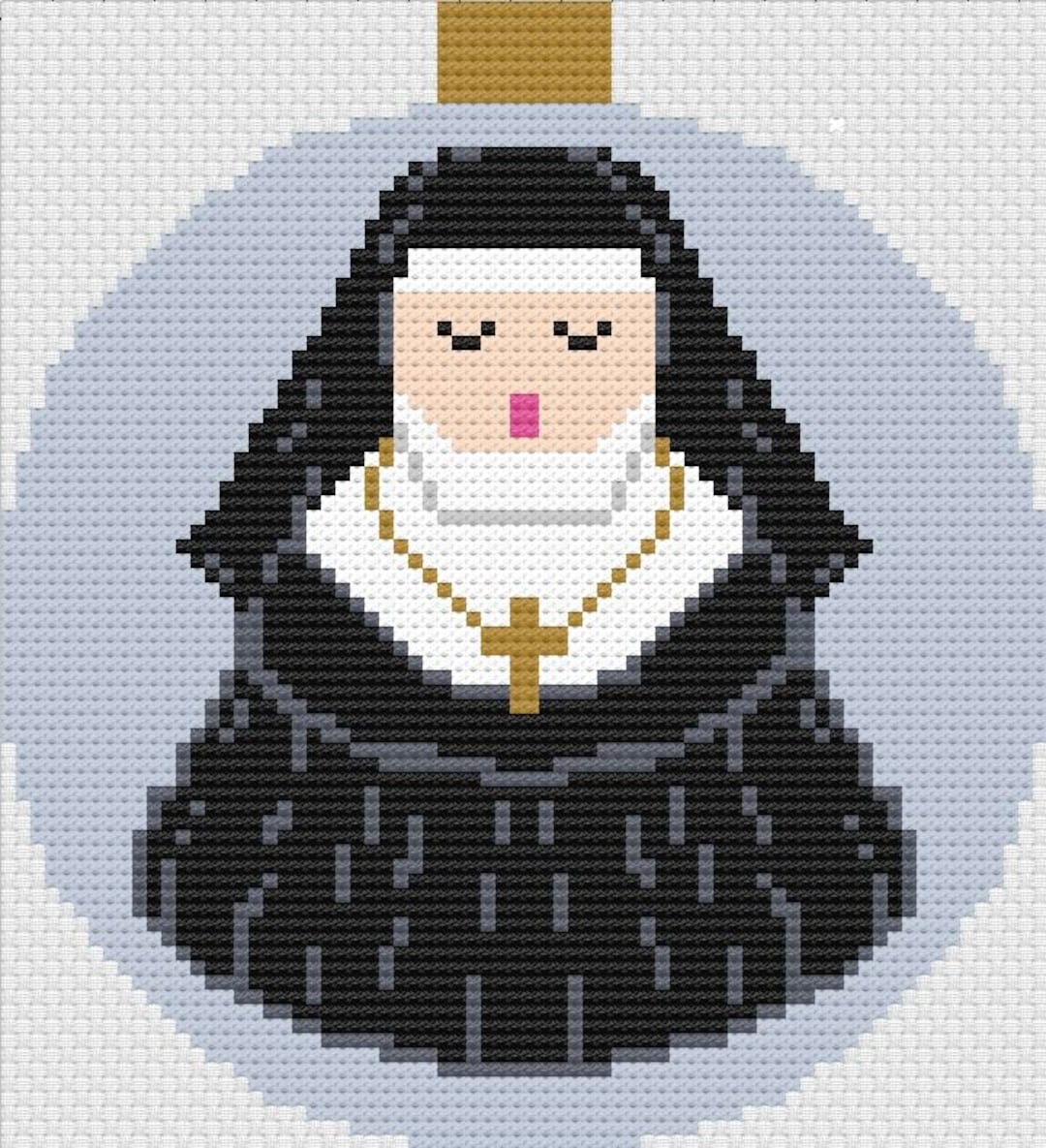 Nun Needlepoint Pattern, Singing Nun Ornament Round Pattern, Nun ...