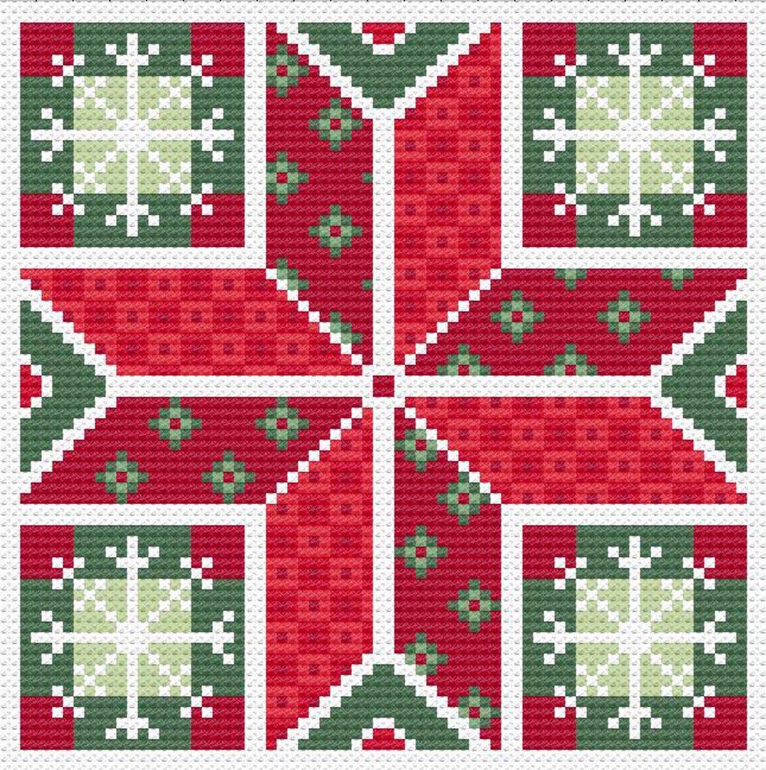 Snowflake Star Quilt Style Needlepoint Pattern, Winter Snowflake ...