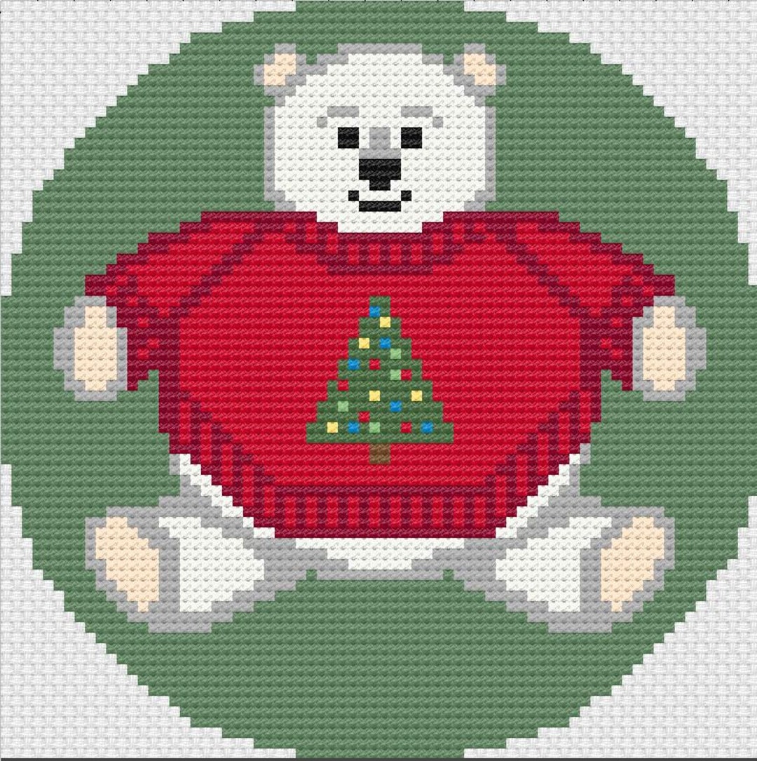 Christmas Tree Teddy Bear Needlepoint Pattern, Cute Holiday Tree ...