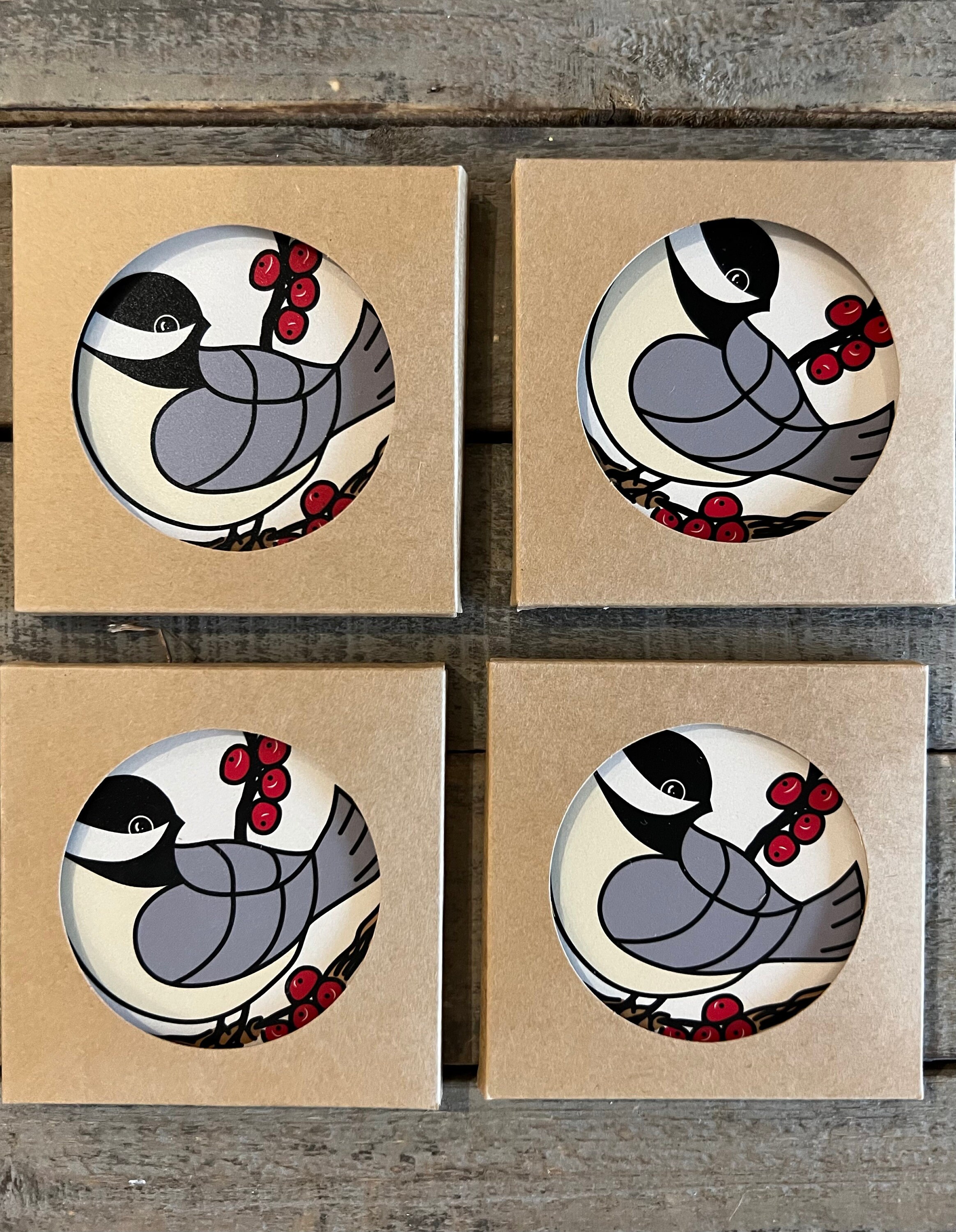Chickadee Coasters, Set of 4, Black Cap Chicadee, Bird Coasters, Cute ...