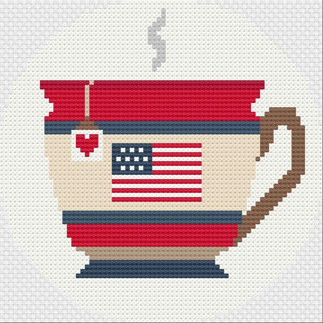 Red White and Blue Teacup Needlepoint Pattern, USA Flag Teacup, USA ...