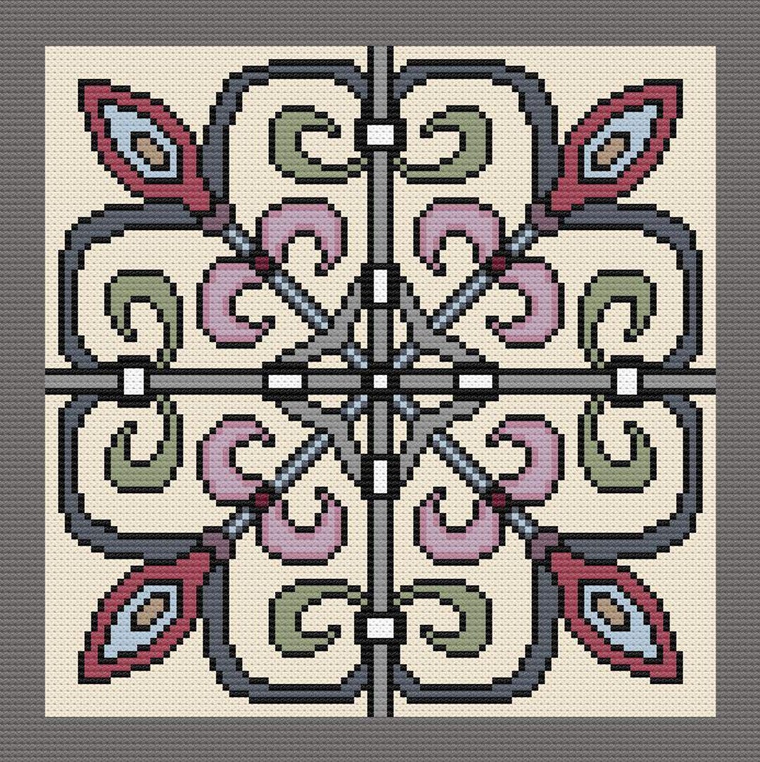 Geometric Floral Needlepoint Pattern, Iron Work Inspired Pattern ...