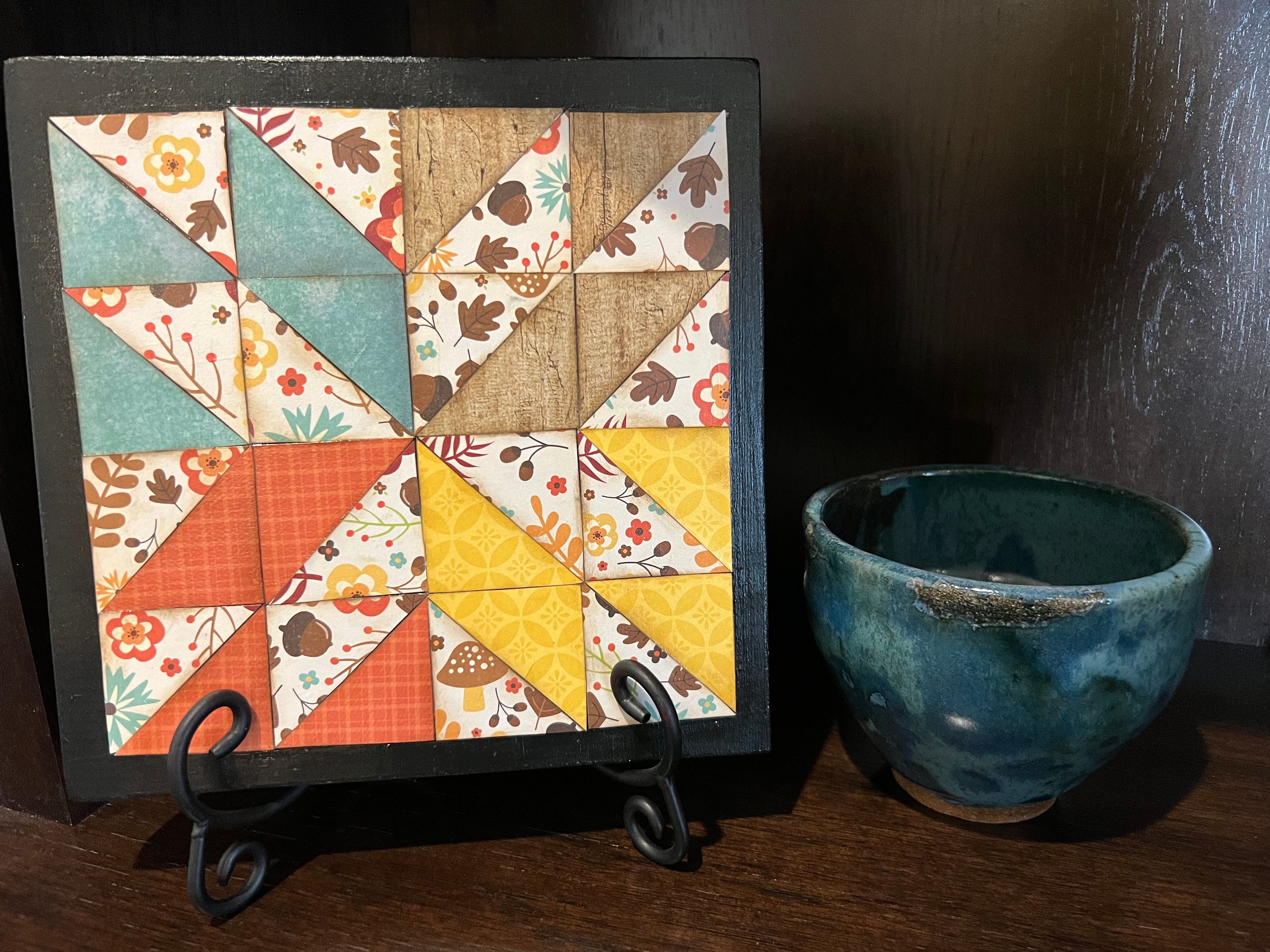 Fall Paper Quilt Block, Shelf Sitter, Handmade, Autumn Decoration, Hand ...