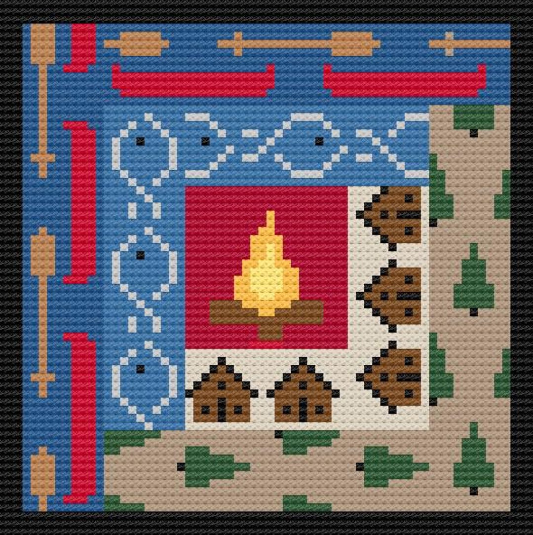 Log Cabin Quilt Great Outdoors Needlepoint Pattern, 18 Mesh, Camping ...