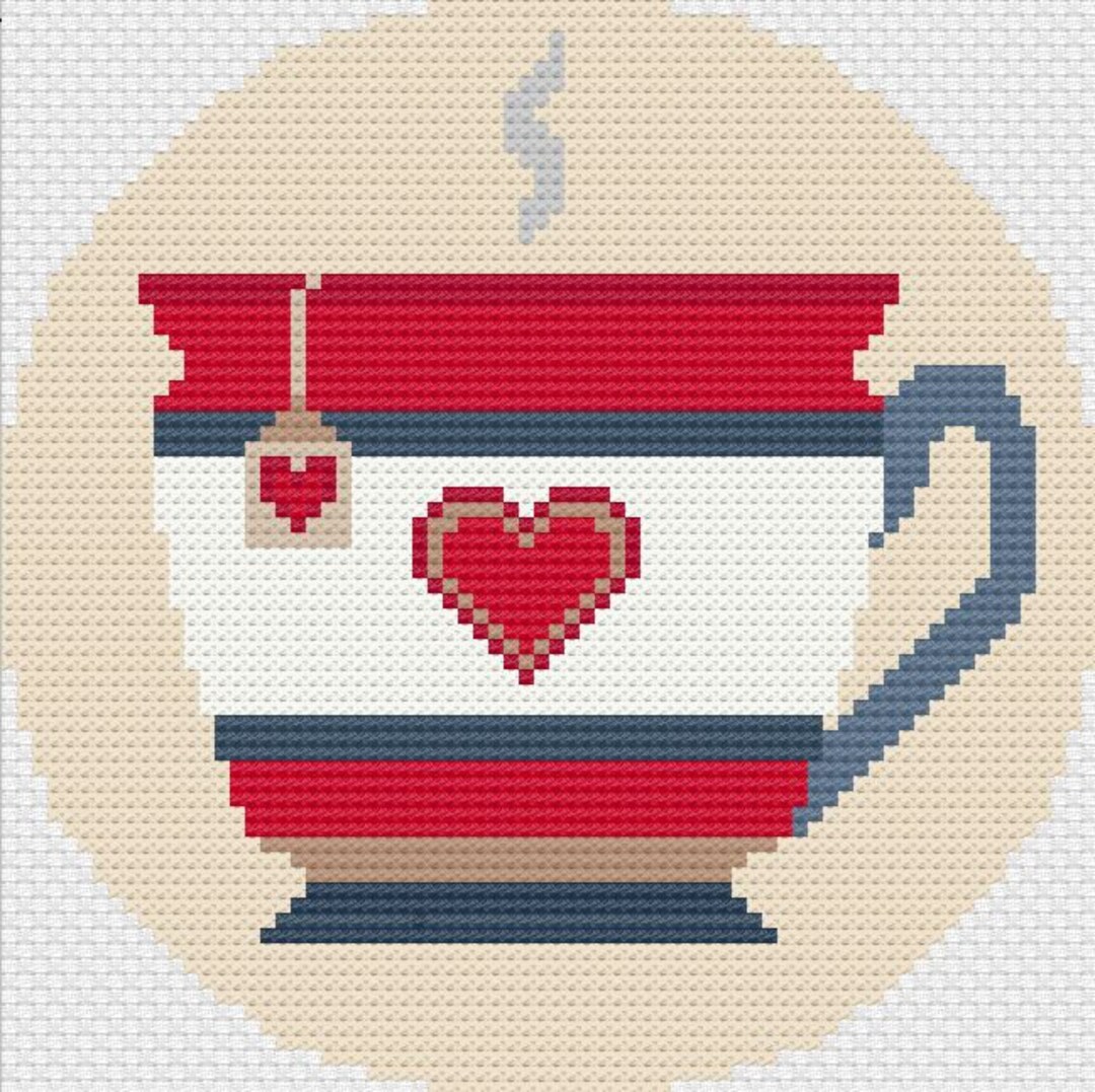 Red White and Blue Teacup Needlepoint Pattern, Digital Chart, Teacup ...