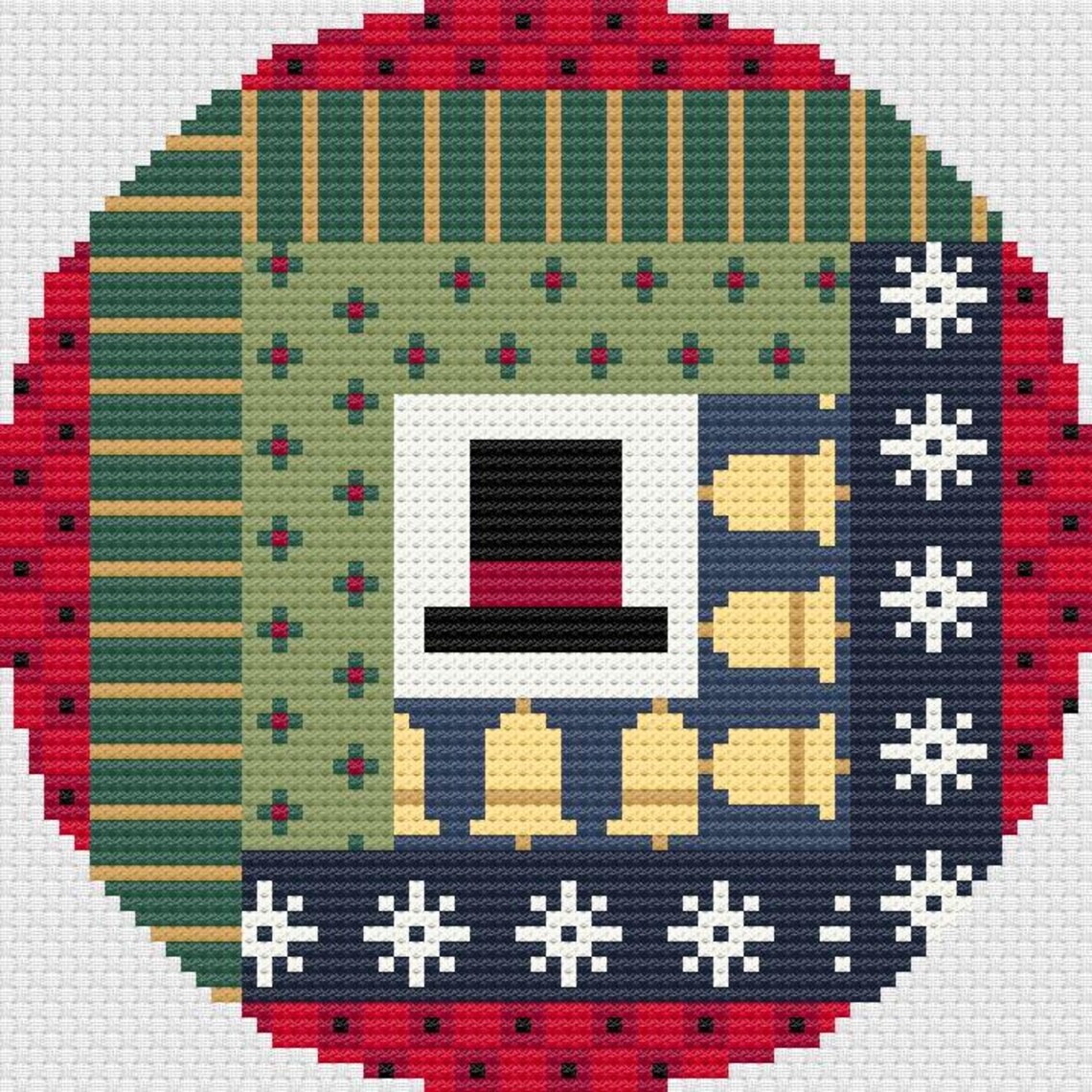 Log Cabin Quilt Style Needlepoint Ornament Round Pattern, Christmas ...