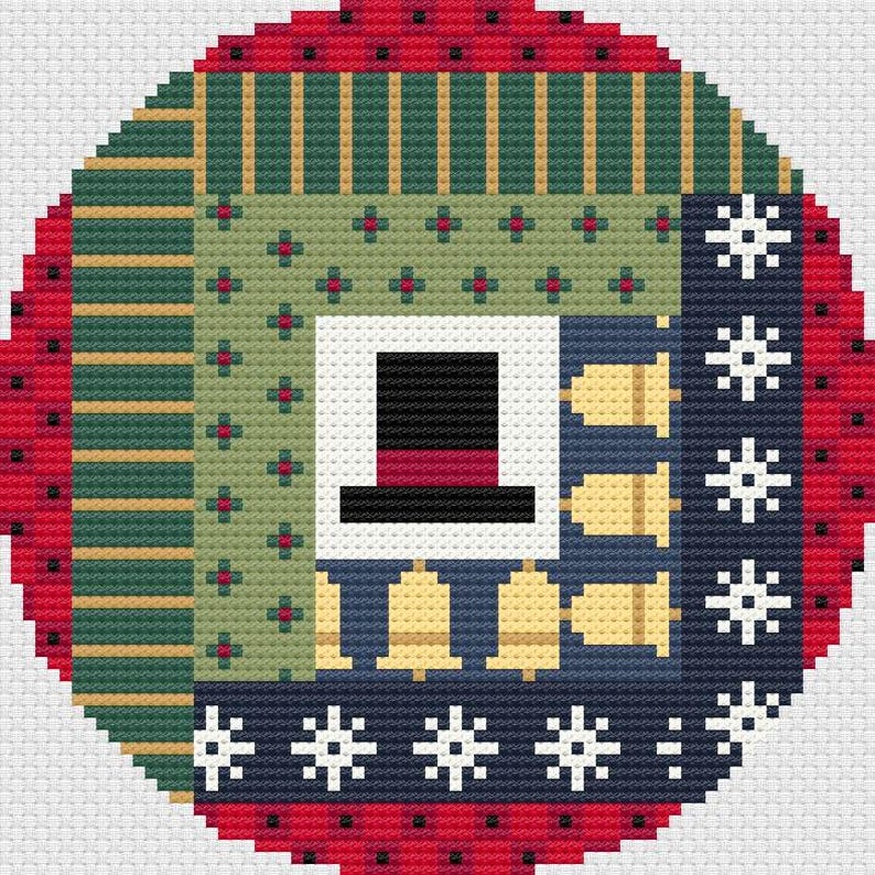 Log Cabin Quilt Style Needlepoint Ornament Round Pattern, Christmas ...