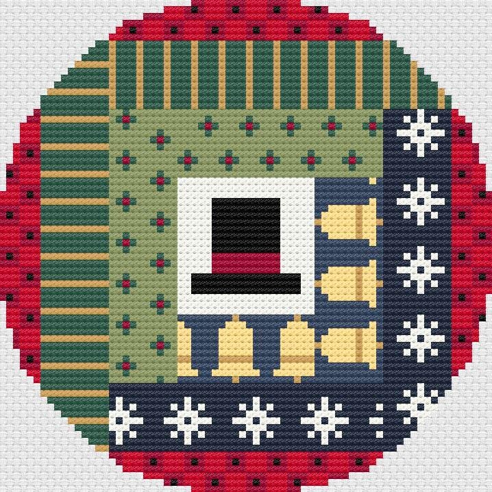 Log Cabin Quilt Style Needlepoint Ornament Round Pattern, Christmas ...