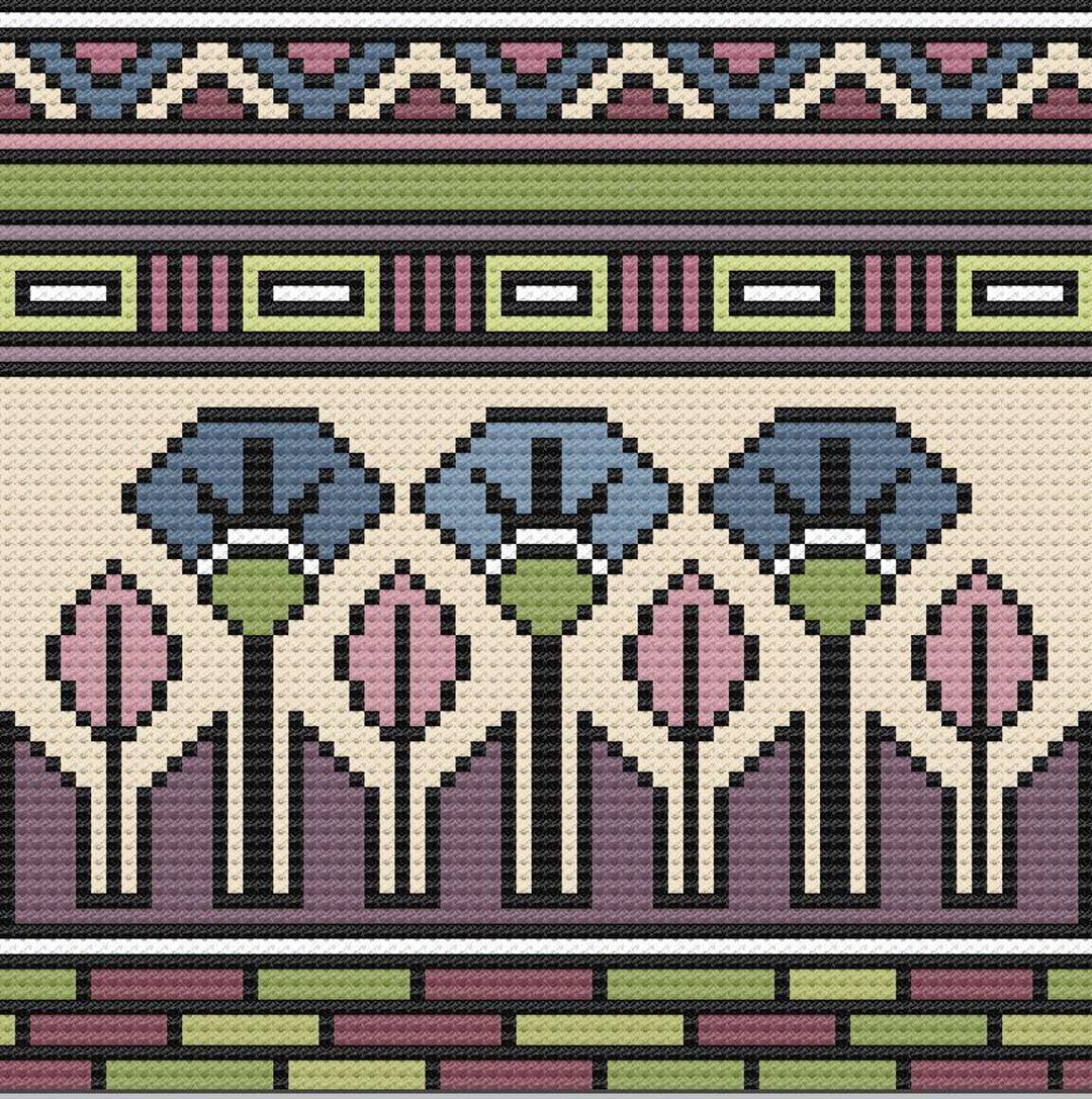 Folk Flower Needlepoint Pattern, Geometric Floral Needlepoint, Unique ...