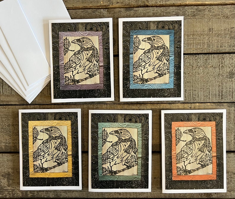 Crow Cards, Hand Cut Paper, Handmade, Crow Cards, Crow Notecards, Set ...