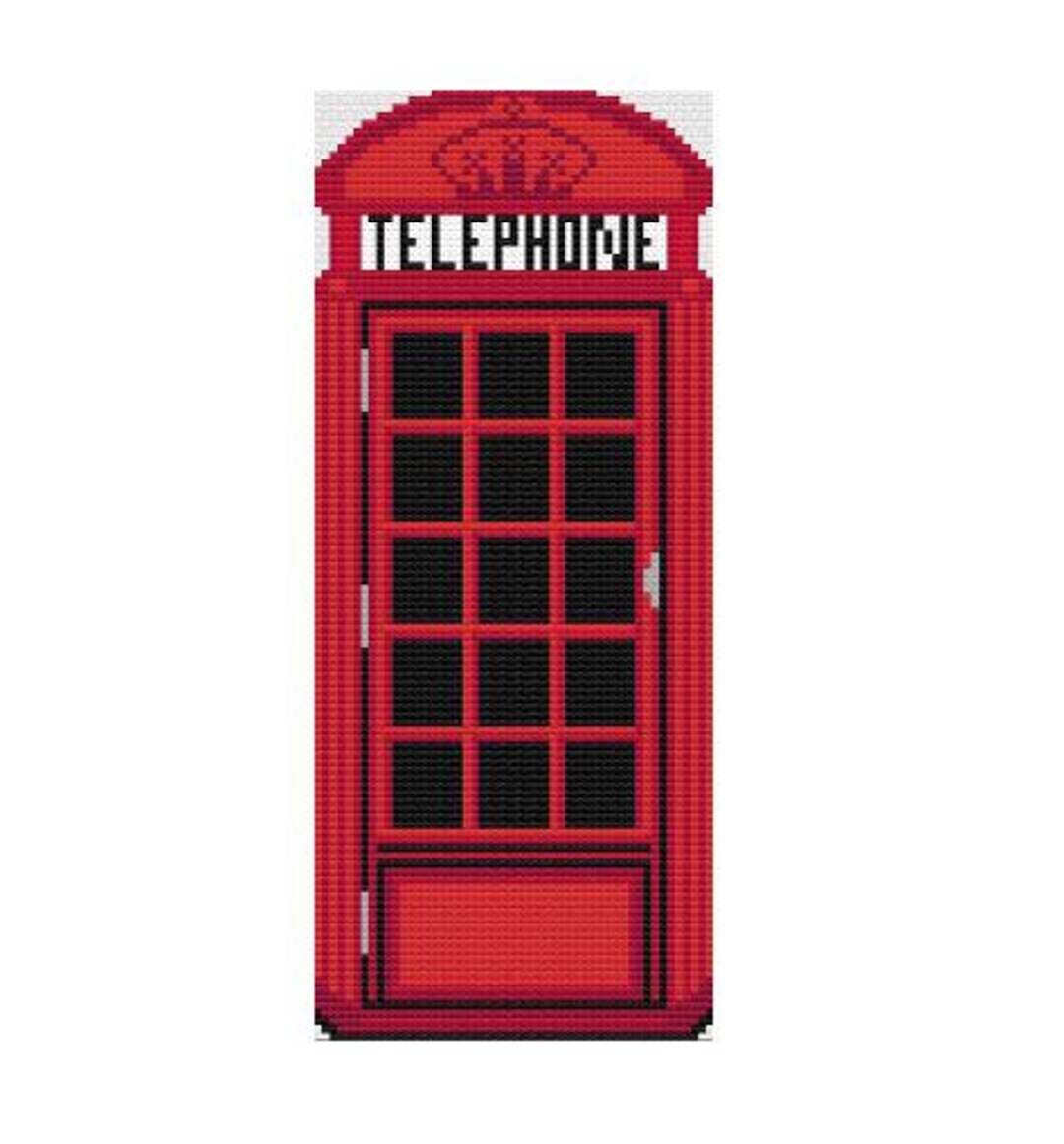 English Phone Booth Needlepoint Pattern, Telephone Booth, UK Red Phone ...