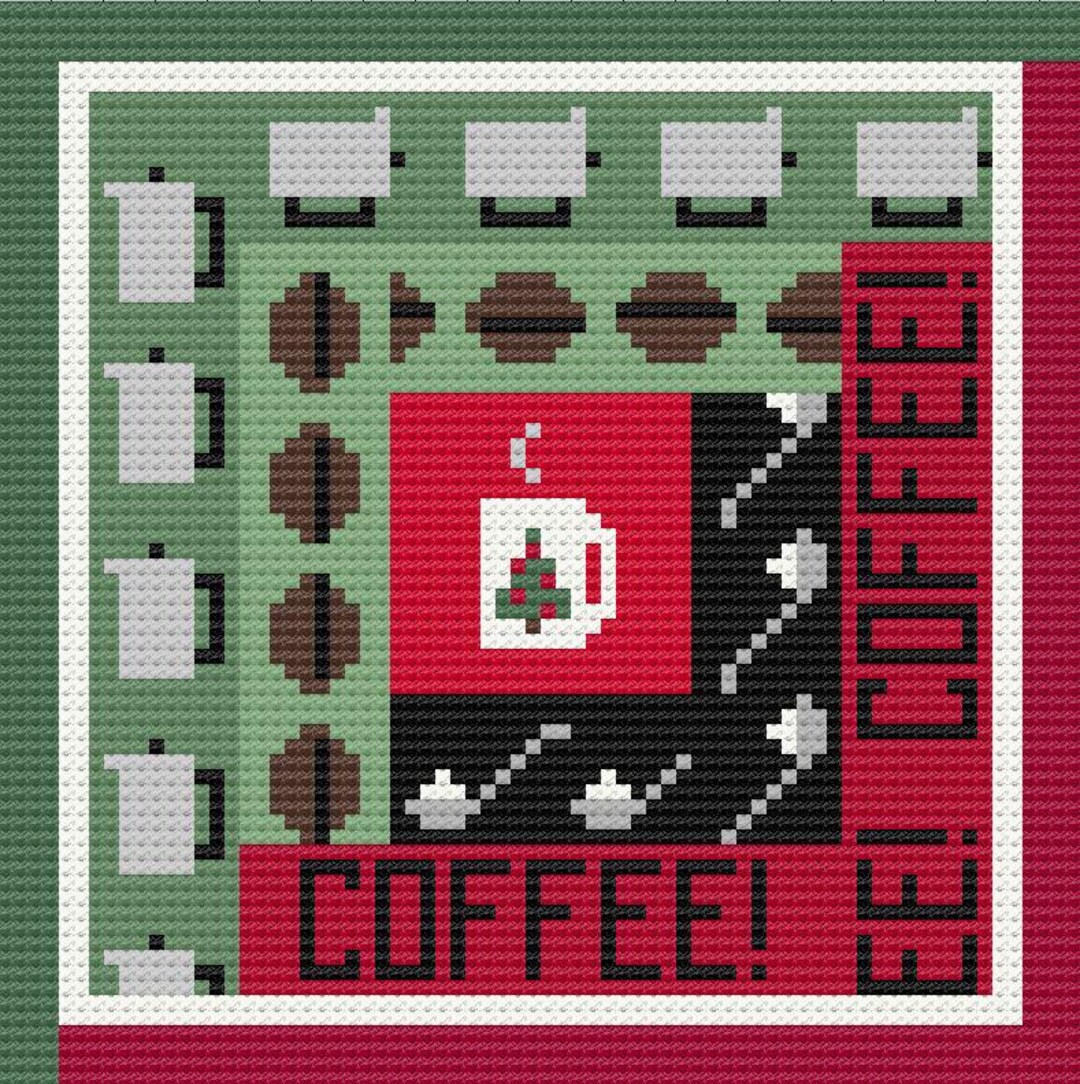 Coffee Needlepoint Pattern, Log Cabin Quilt Style Needlepoint ...