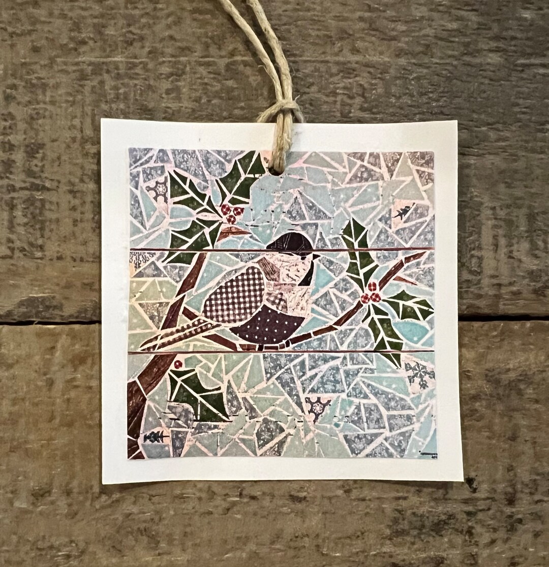 Chickadee Gift Tags, Black Cap Chickadee Tags, 12 Tag Set, Mosaic ...