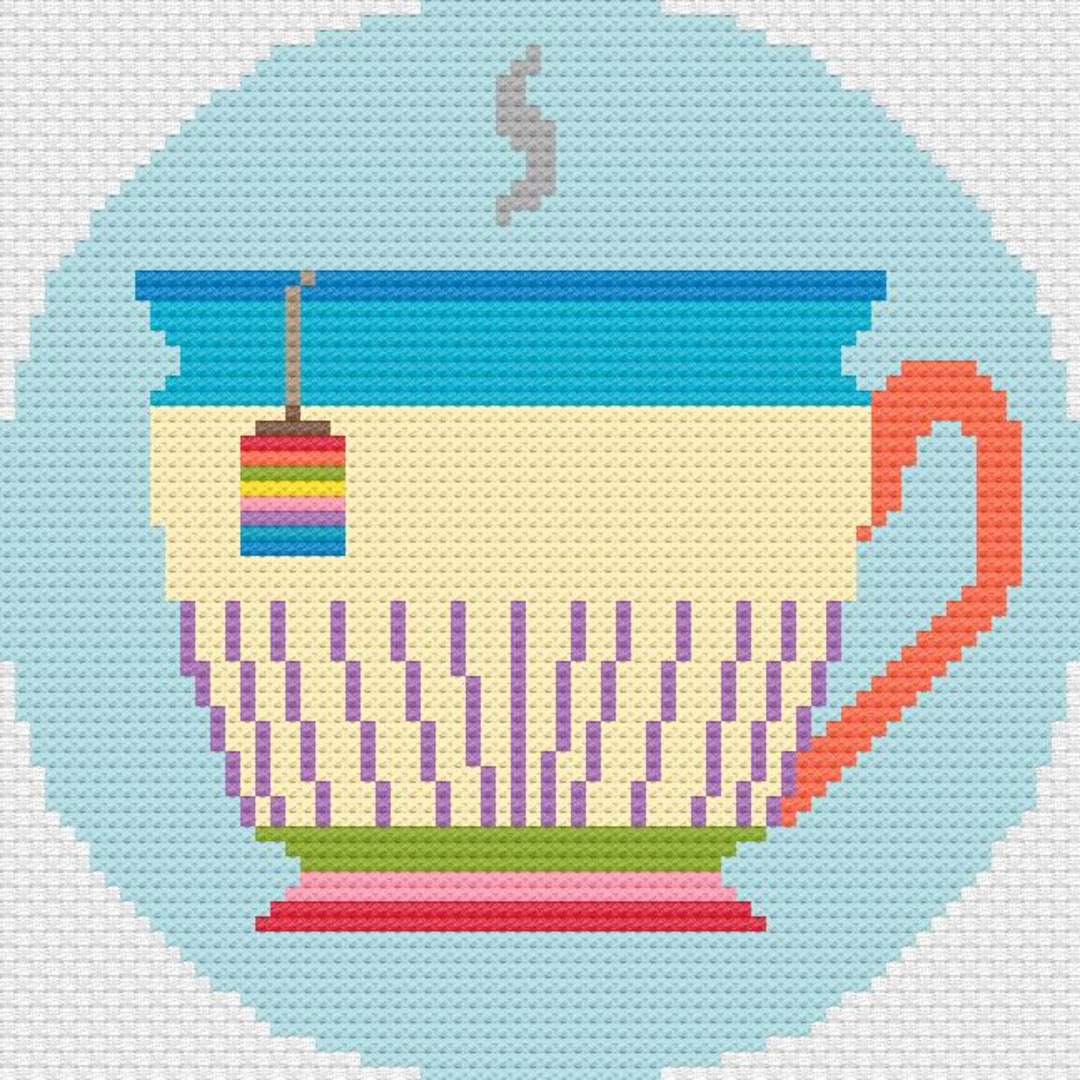 Colorful Teacup Needlepoint Pattern, Electric Rainbow Teacup, Teacup ...
