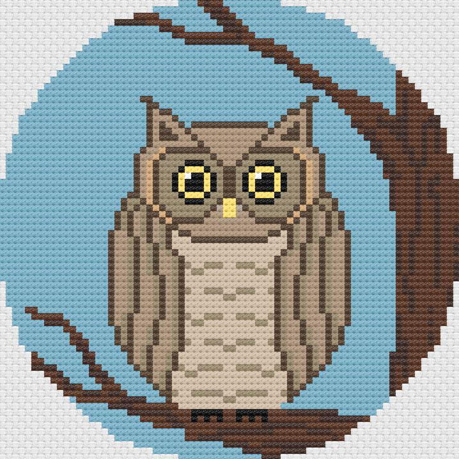 Cute Horned Owl Needlepoint Pattern, Forest Animal, Owl Needlepoint ...