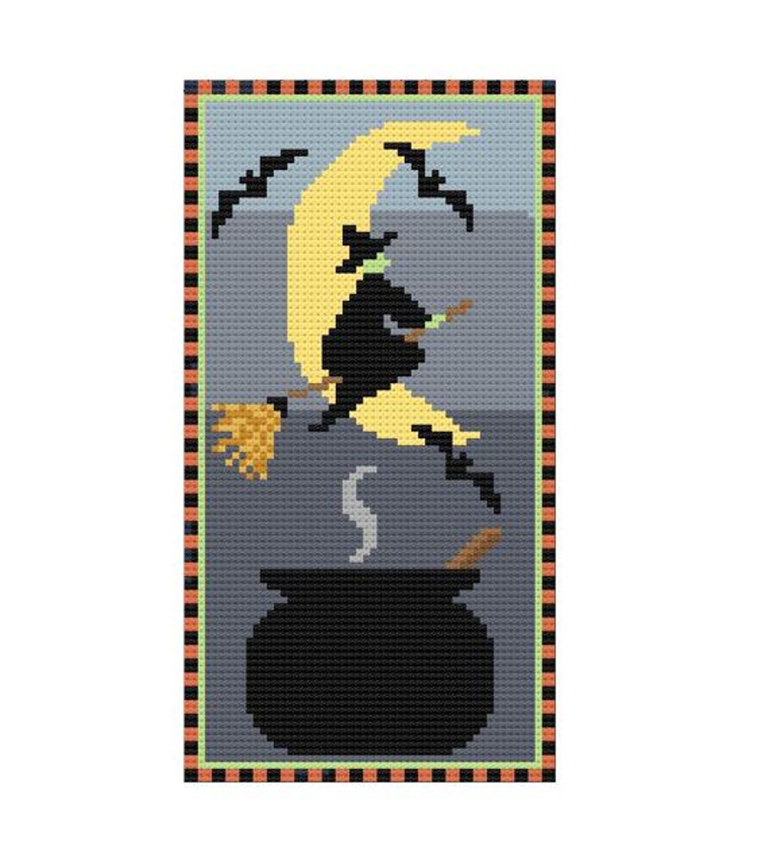 Halloween Witch Needlepoint Pattern, Witch Cauldron, Spooky Bats ...