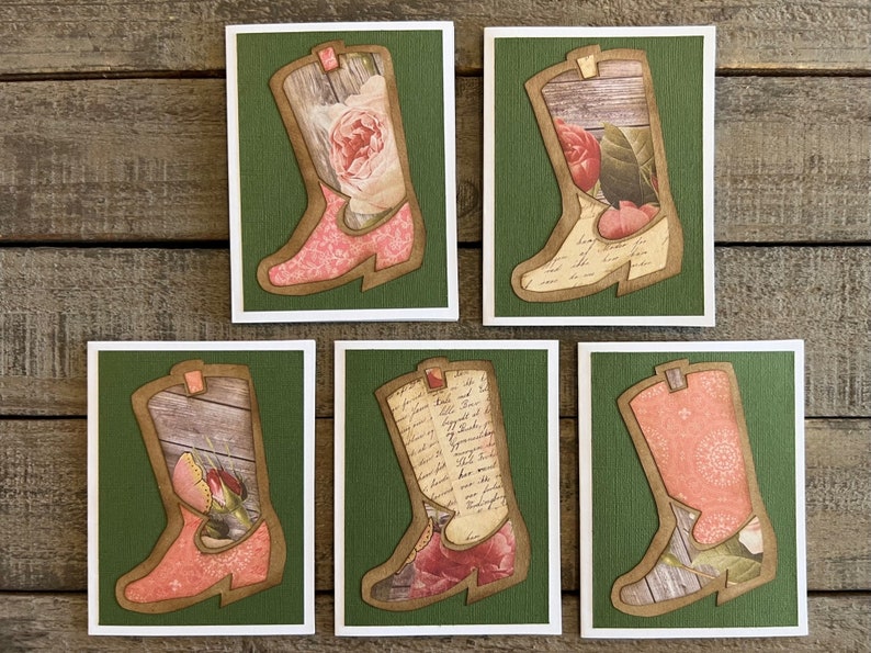 Cowboy Boot Cards Set of 5 Blank Notecards Hand Cut - Etsy