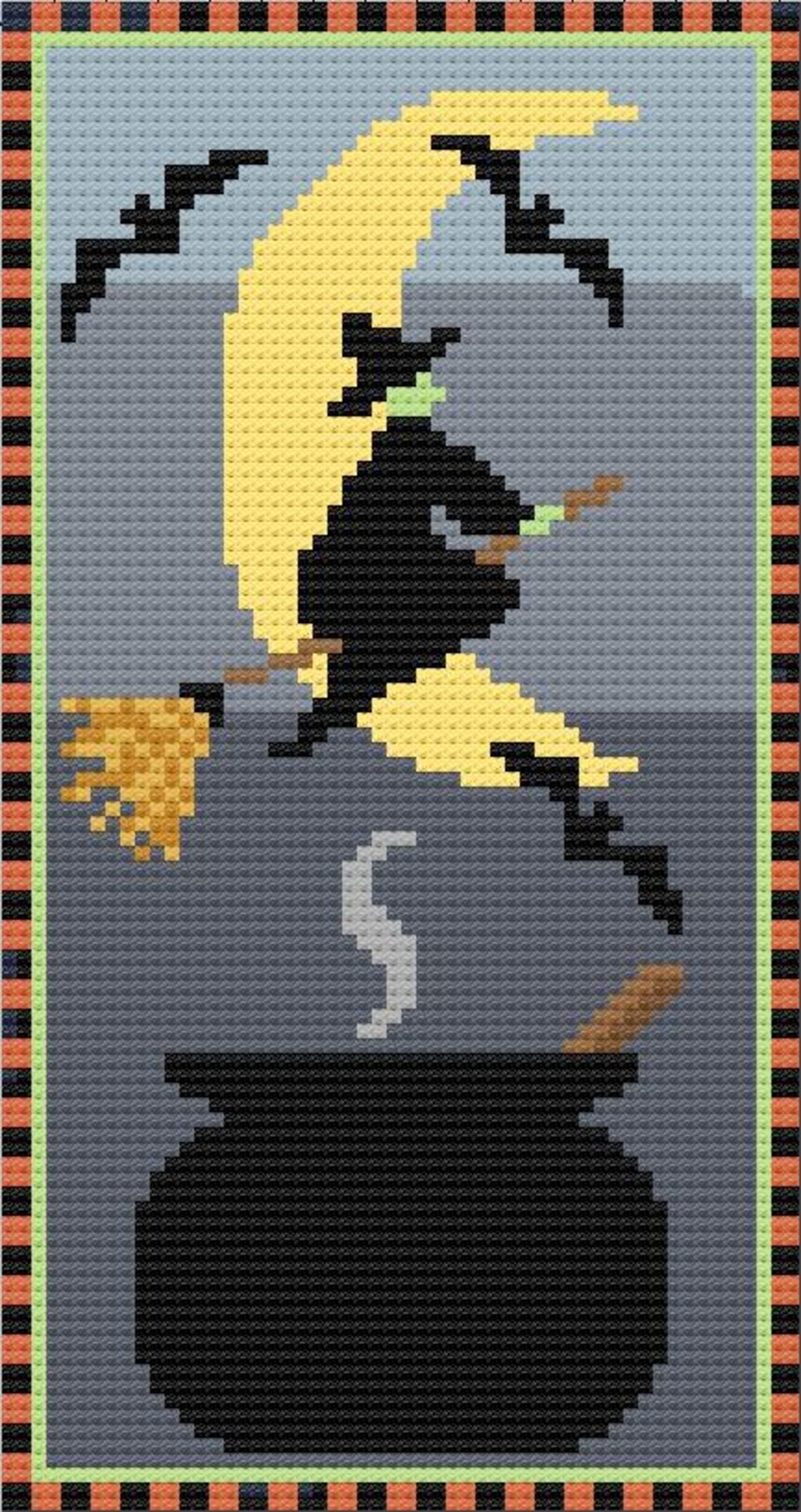Halloween Witch Needlepoint Pattern, Witch Cauldron, Spooky Bats ...