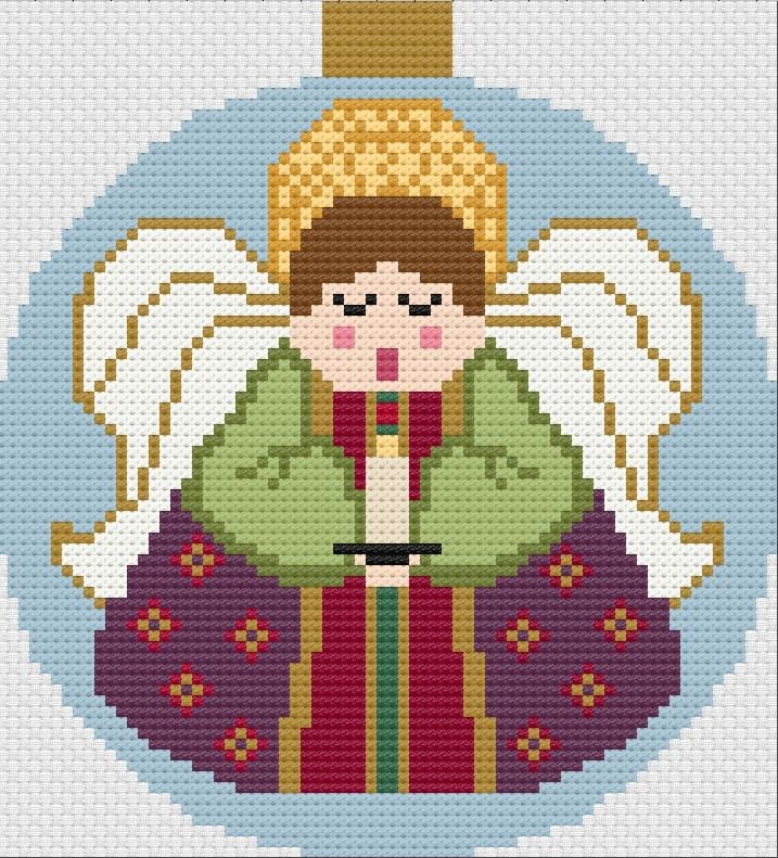Angel Needlepoint Pattern, Angel Needlepoint Ornament Round, Holiday ...