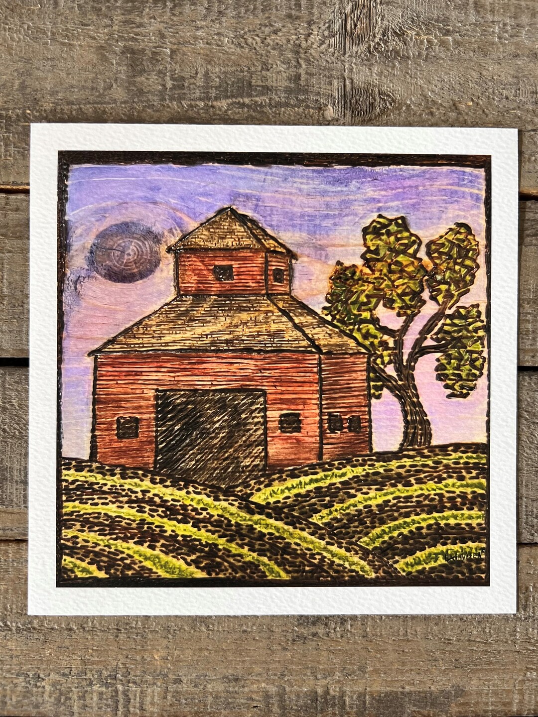 Square Red Barn, Red Barn Folk Art, Pyrography, Watercolor, Palouse ...