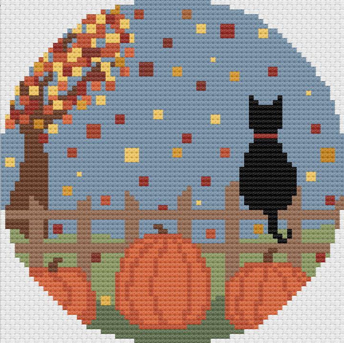 Falling Leaves Needlepoint Pattern, Fun Fall Needlepoint, Cat Theme ...