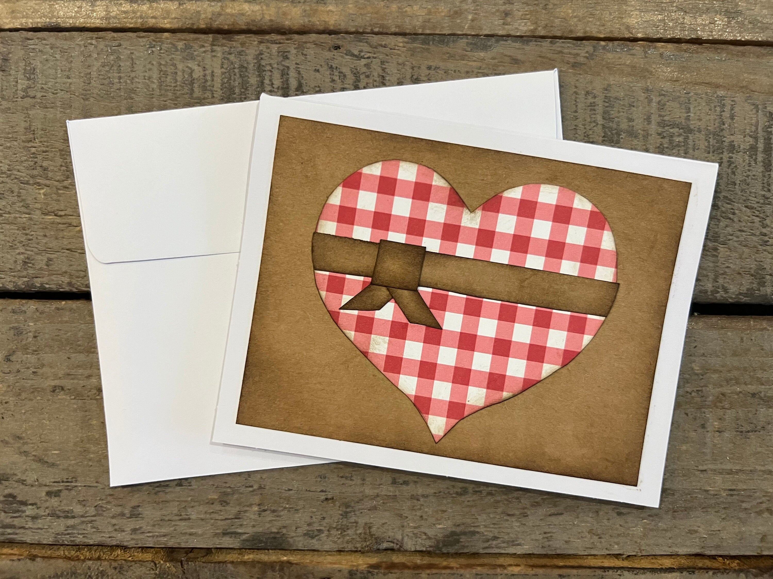 Gingham Heart Cards, Farmhouse Heart Cards, Set of 2 Cards, Handmade, Cute Heart Card Set, Hand ...
