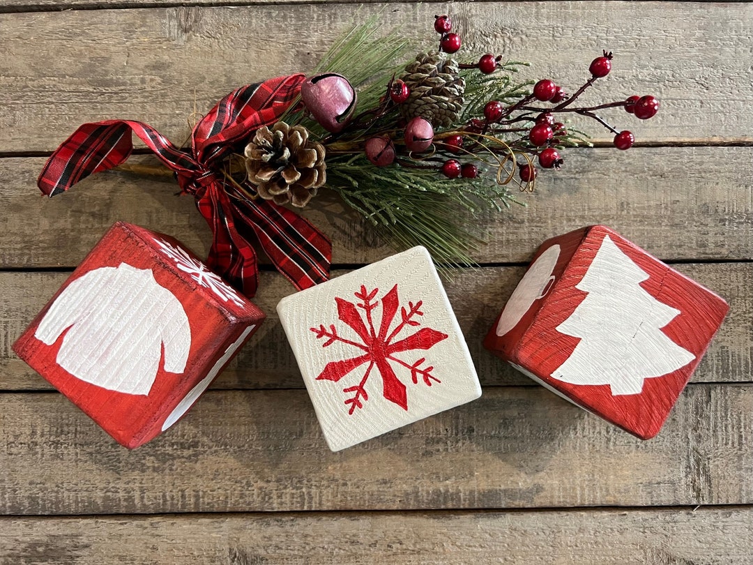 Large Winter Block, Christmas Block, Handmade, Hand Painted, Original ...