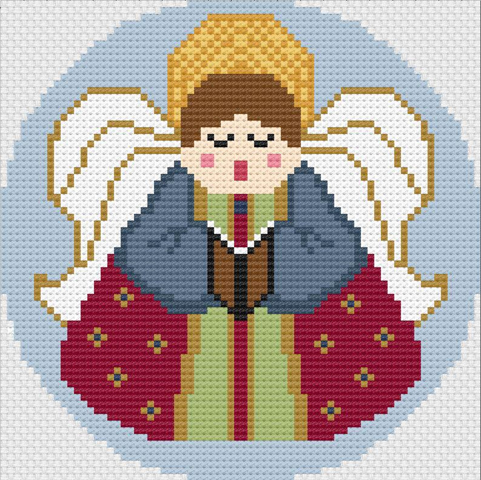 Angel Needlepoint Pattern, Angel Needlepoint Ornament Round, Holiday ...