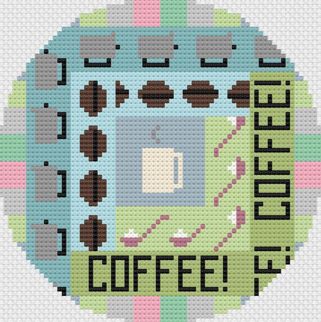 Coffee Needlepoint Pattern, Log Cabin Coffee Quilt Needlepoint, Coffee ...