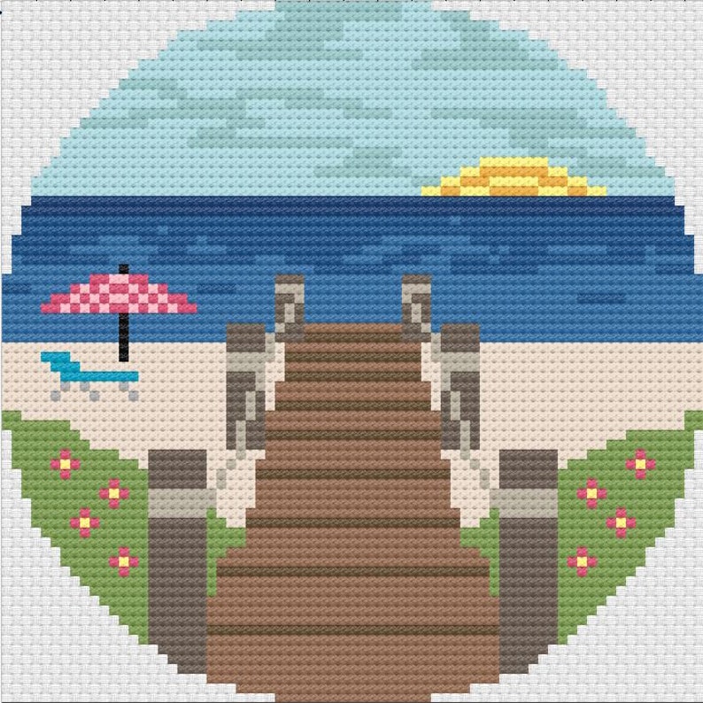 Serene Beach Scene Needlepoint Pattern, Beach Theme Needlepoint, Ocean ...