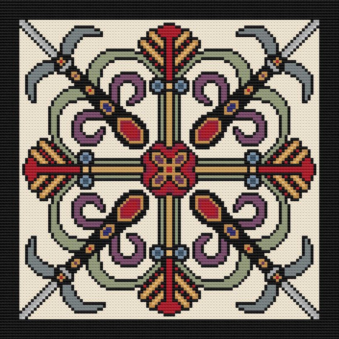 Medieval Style Needlepoint Pattern, Royal Color Needlepoint, Sword ...