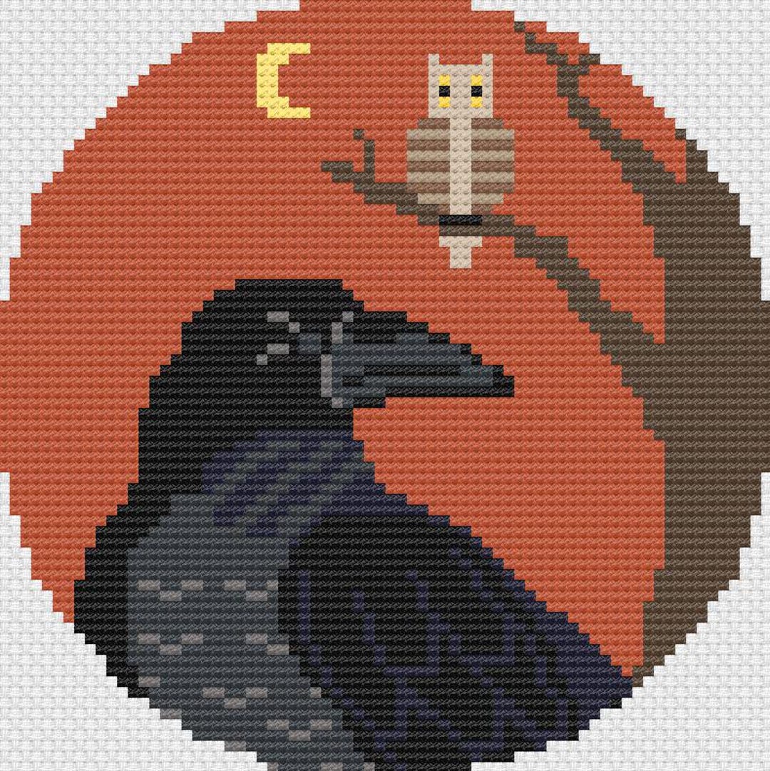 Crow Needlepoint Pattern, Crow Pattern, Crow Theme Needlepoint, Cute ...