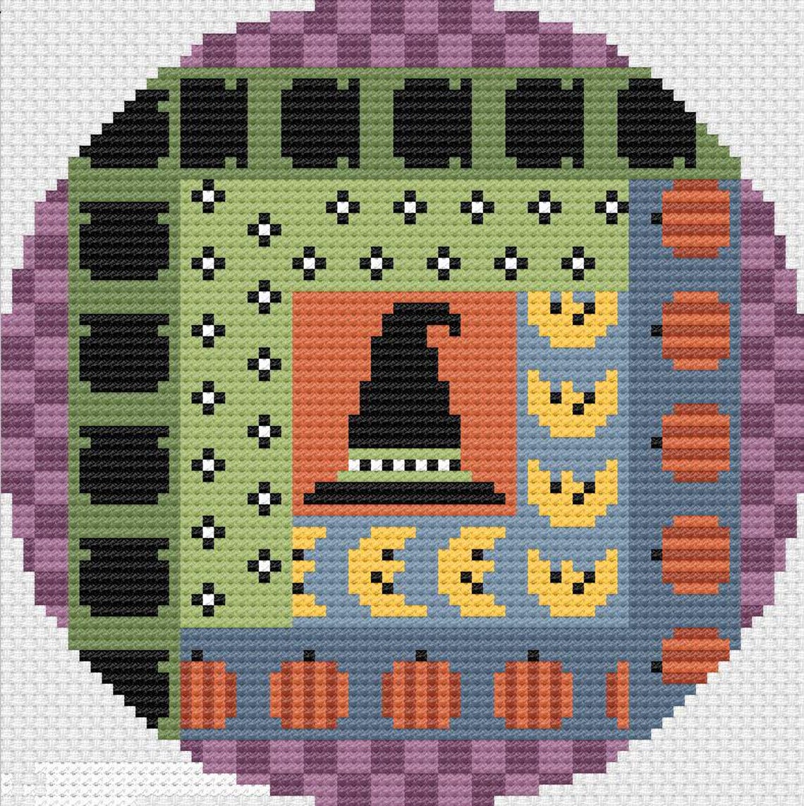 Halloween Log Cabin Needlepoint, 2 Patterns, Witch, Pumpkin, Cauldron ...
