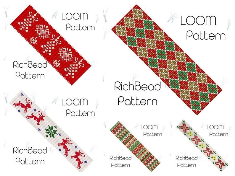 Set of 5 Christmas Bead Bracelet Patterns Beading Patterns Pdf Bead ...