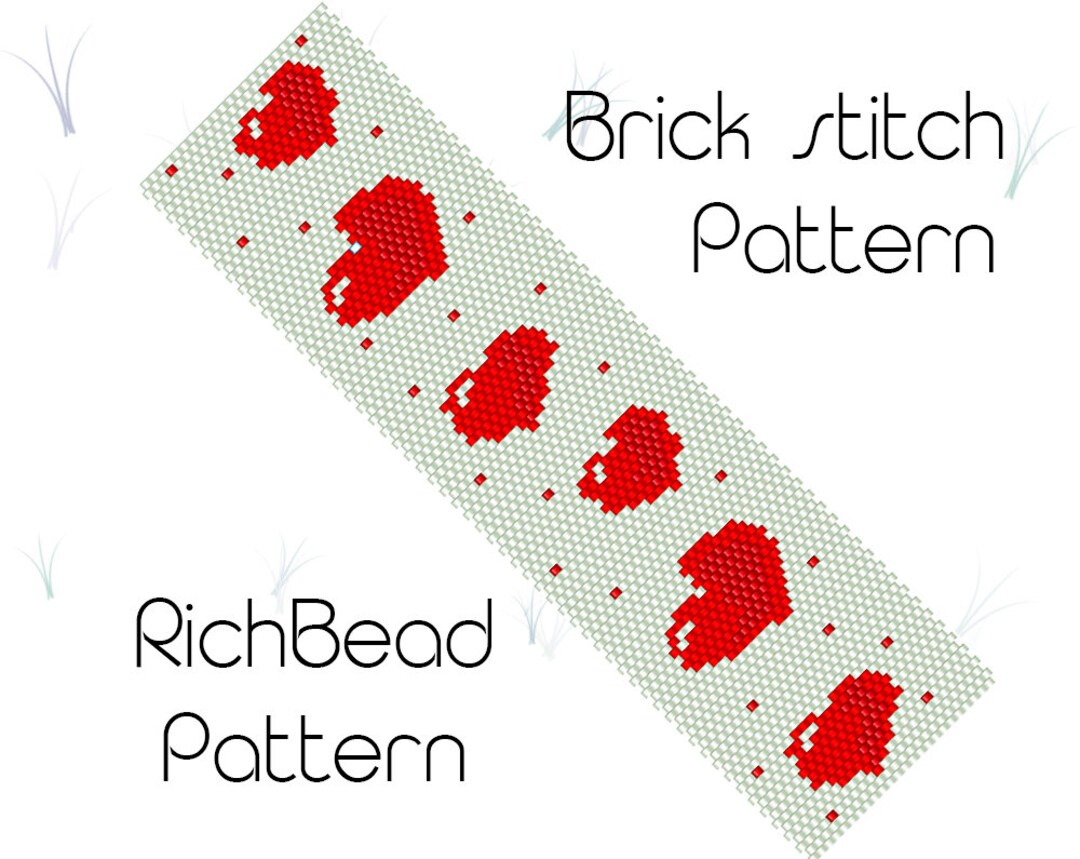 Hearts Brick Stitch Bracelet Pattern Beadweaving Cuff Bracelet Patterns ...