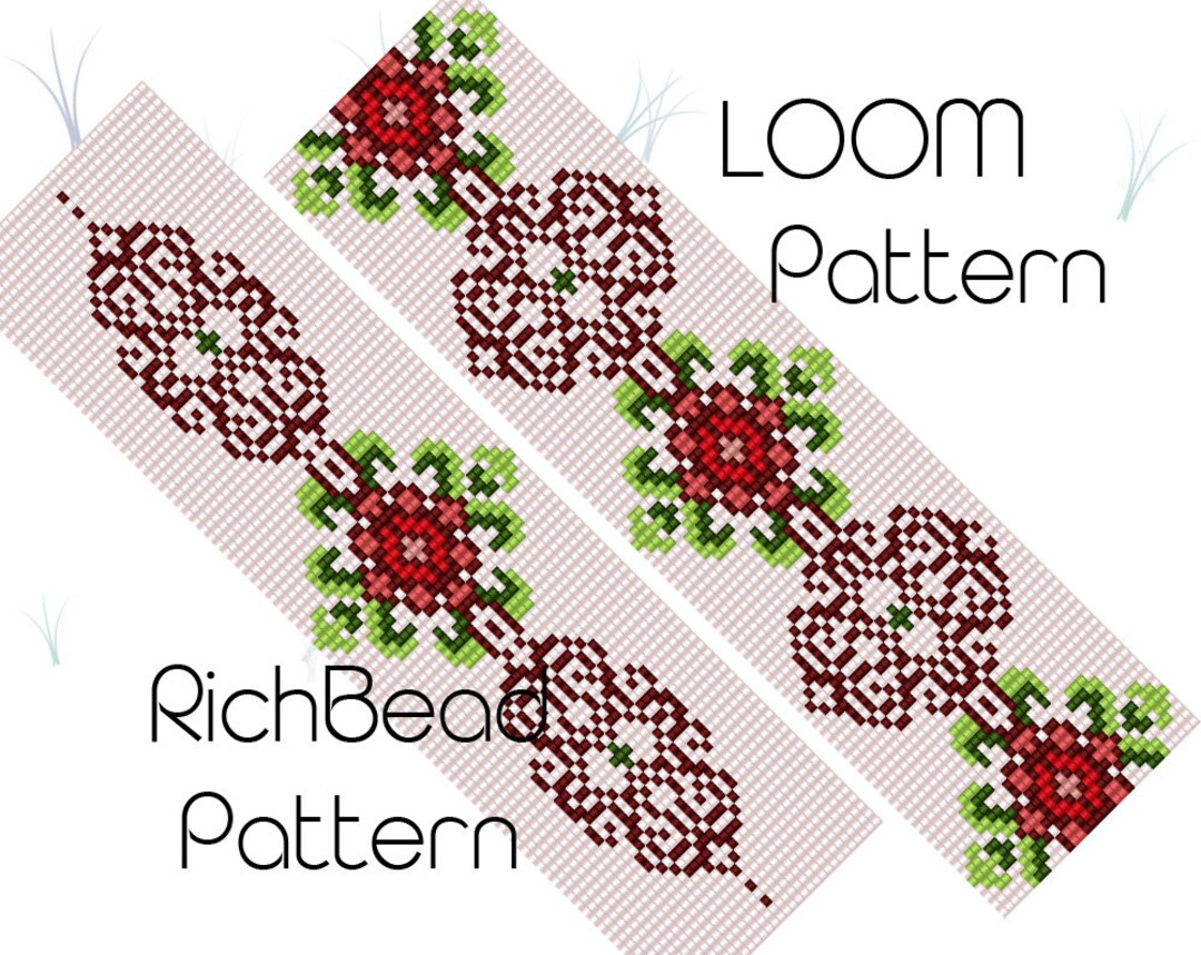 Flower Bead Loom Patterns Seed Bead Loom Bracelet Patterns Wide Floral Loom Beading Patterns ...