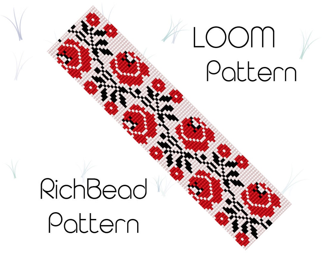 Flower Beading Loom Pattern Floral Seed Bead Bracelet Pattern Beadwork ...