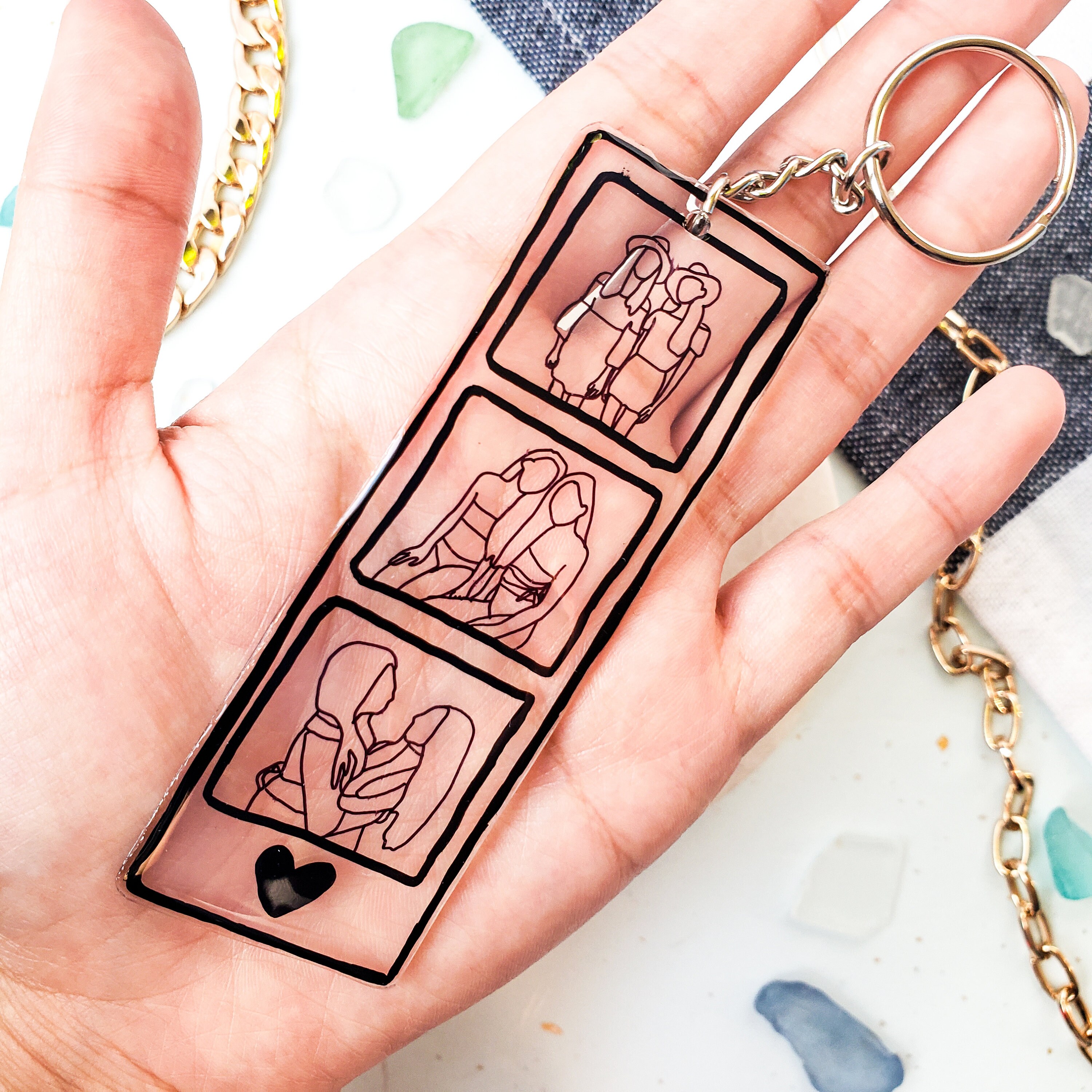 Custom Photo Strip Minimal Line Drawing Keychain Photo Booth | Etsy