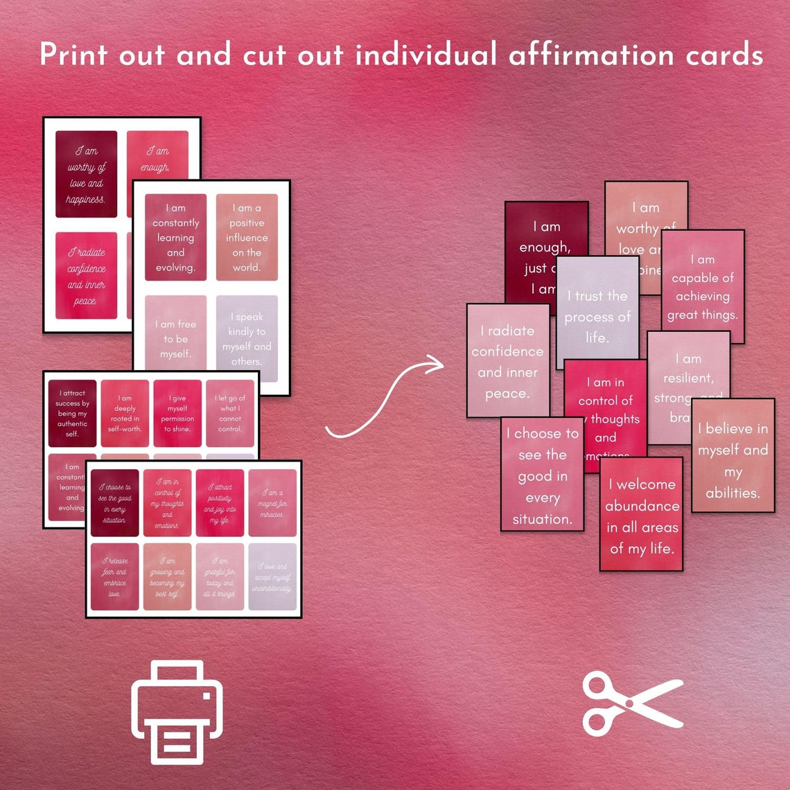 56 Pink Daily Affirmation Cards Printable – Positive Self-love Quotes ...