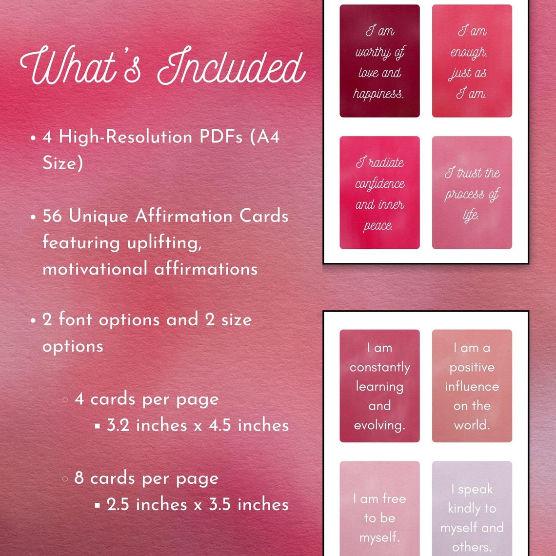 56 Pink Daily Affirmation Cards Printable – Positive Self-love Quotes ...