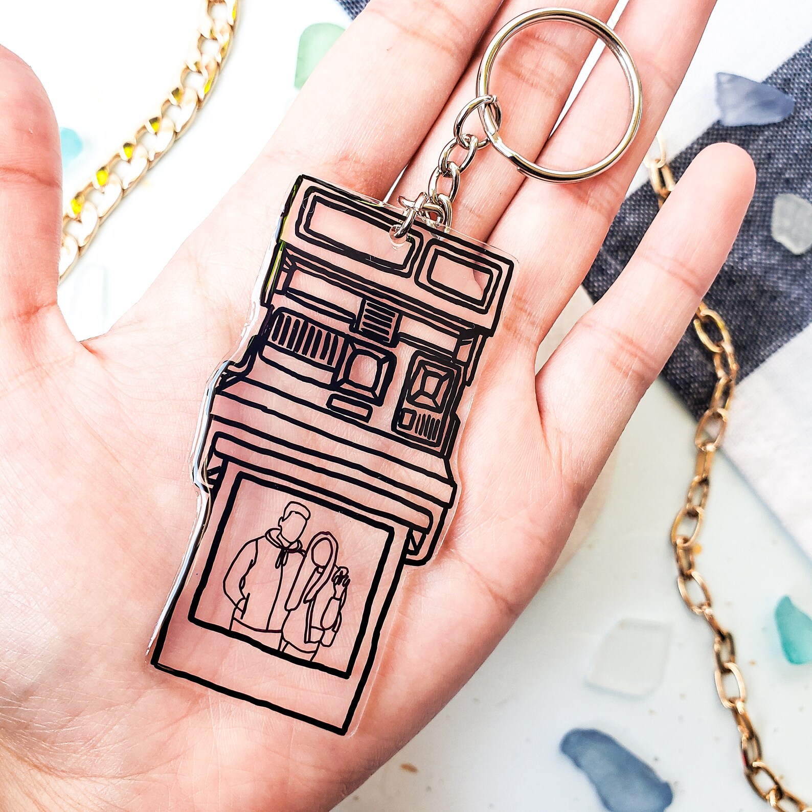 Retro Polaroid Camera Line Drawing Keychain Custom Portrait - Etsy