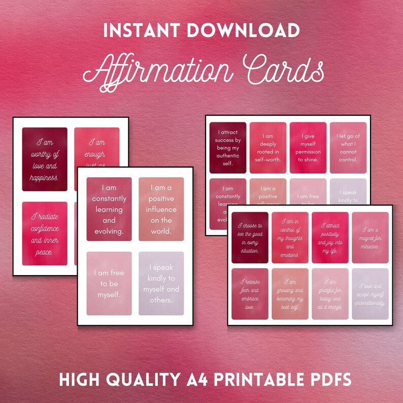 56 Pink Daily Affirmation Cards Printable – Positive Self-love Quotes ...